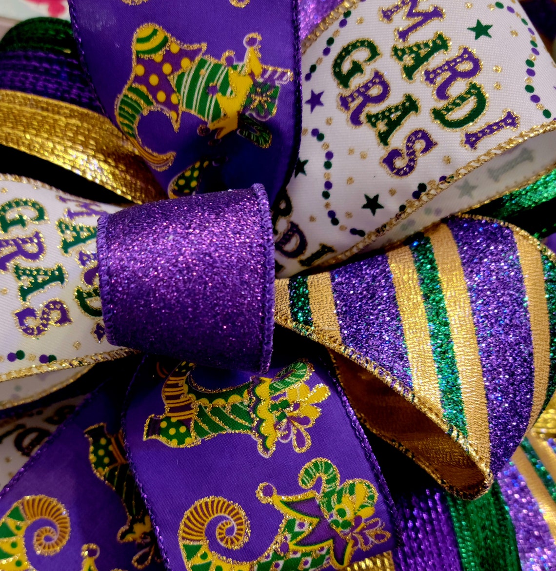 Whimsical Mardi Gras Bow Jester Mardi Gras Wreath Bow Purple - Etsy