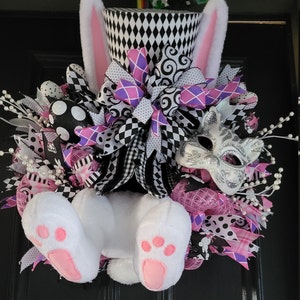 Easter Mad Hatter Bunny Wreath, Whimsical Bunny Swag,bunny Butt and ...