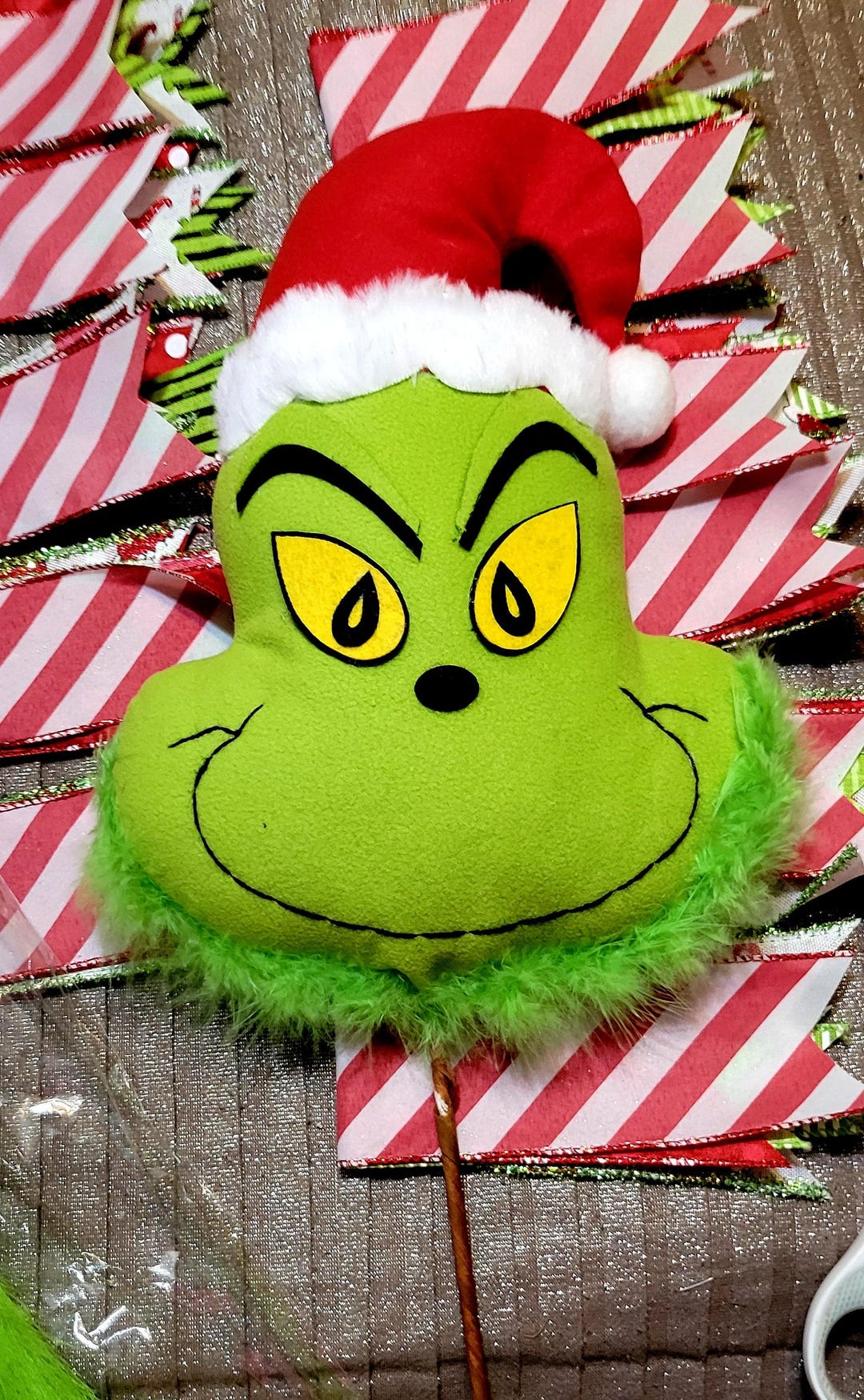 Large Green Monster Head Pick. 24inch Furry Green Elf Plush Tree Topper ...