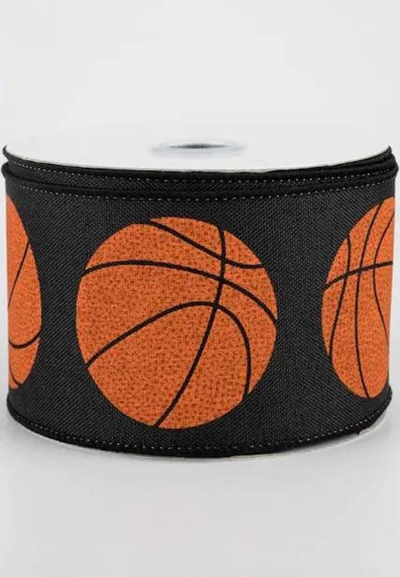 2.5 inch wired basketball print ribbon 10 yards of black and | Etsy