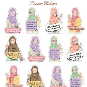 Set of 5 Pages Different Skin Tones Hijabi Girls Planner Stickers ...