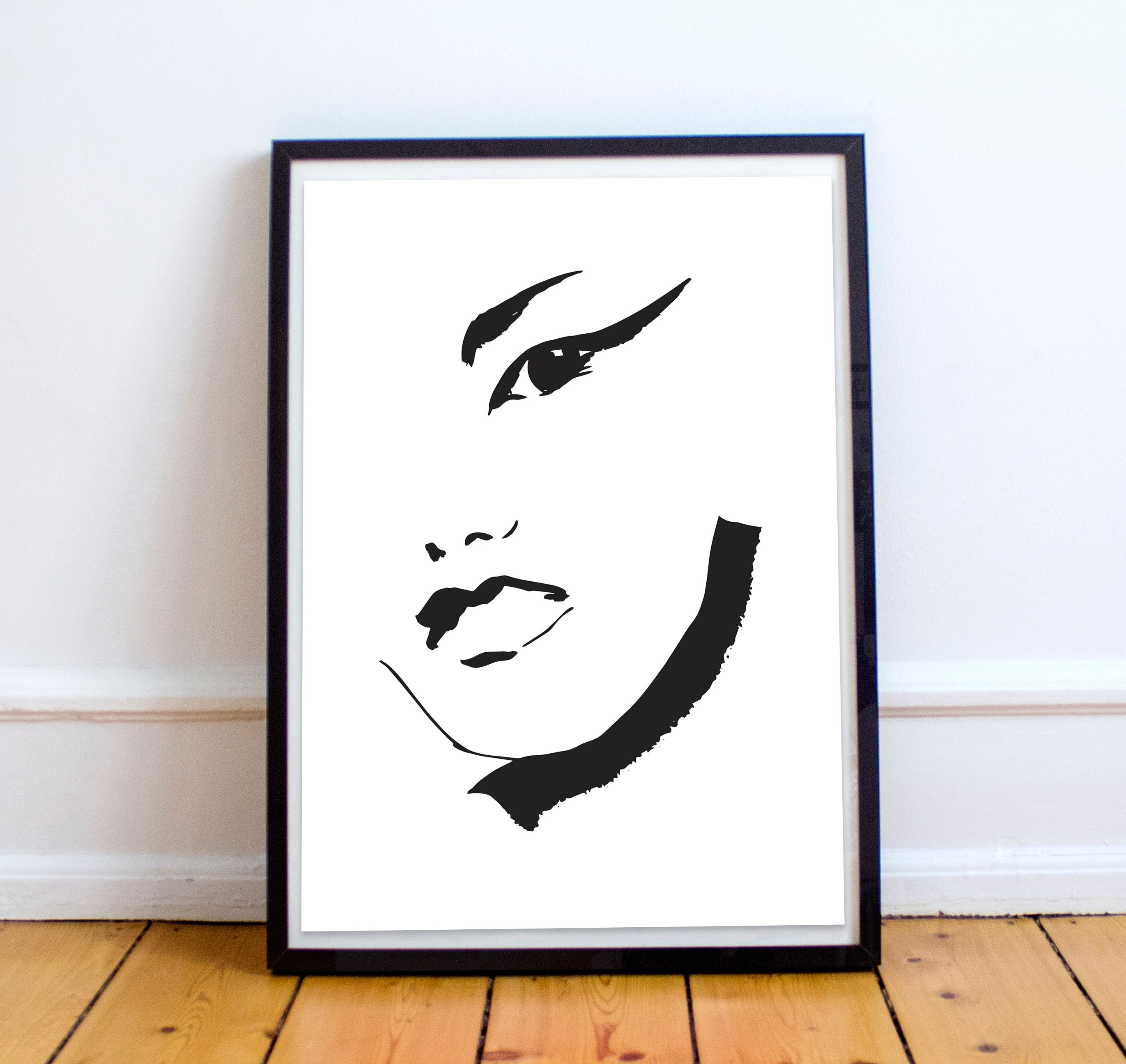 Minimalist Female Face Line Art Print: Black and White A4 Poster - Etsy