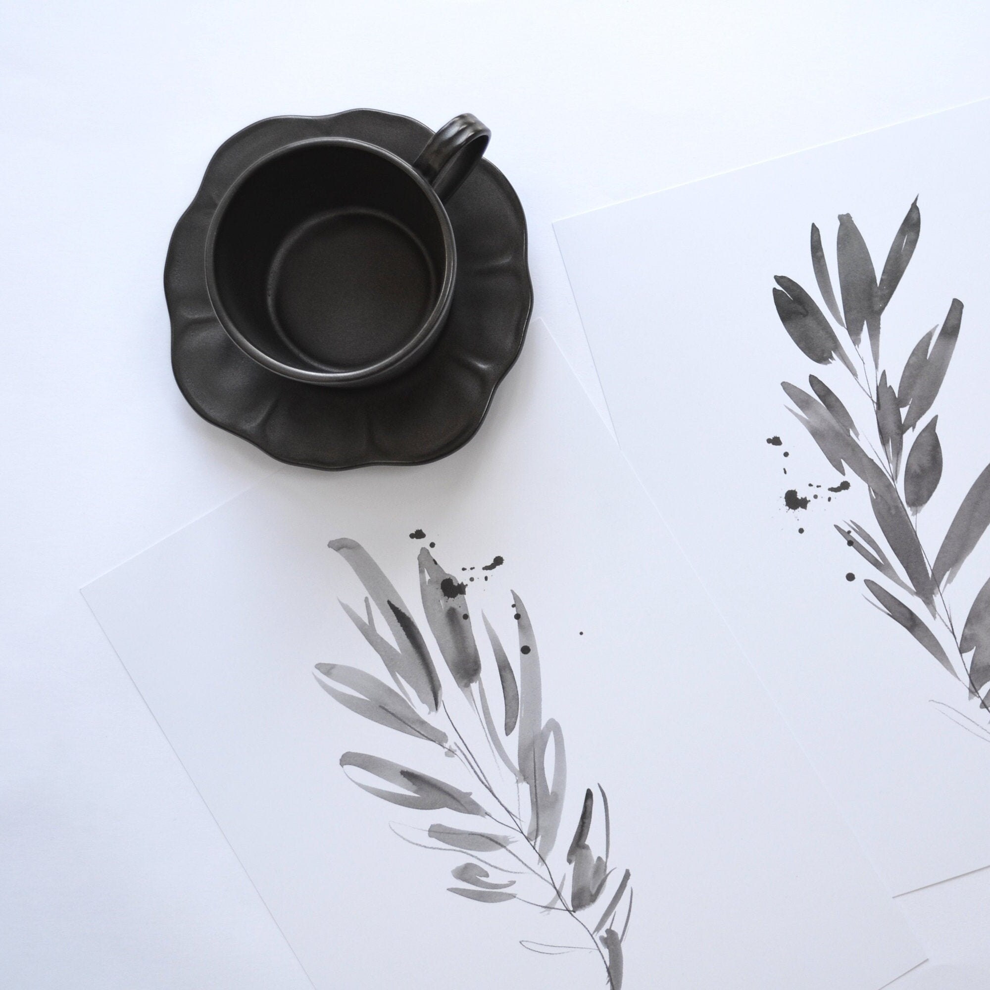 Ink Leaf Print Ink Illustration Home Decor Wall Art | Etsy