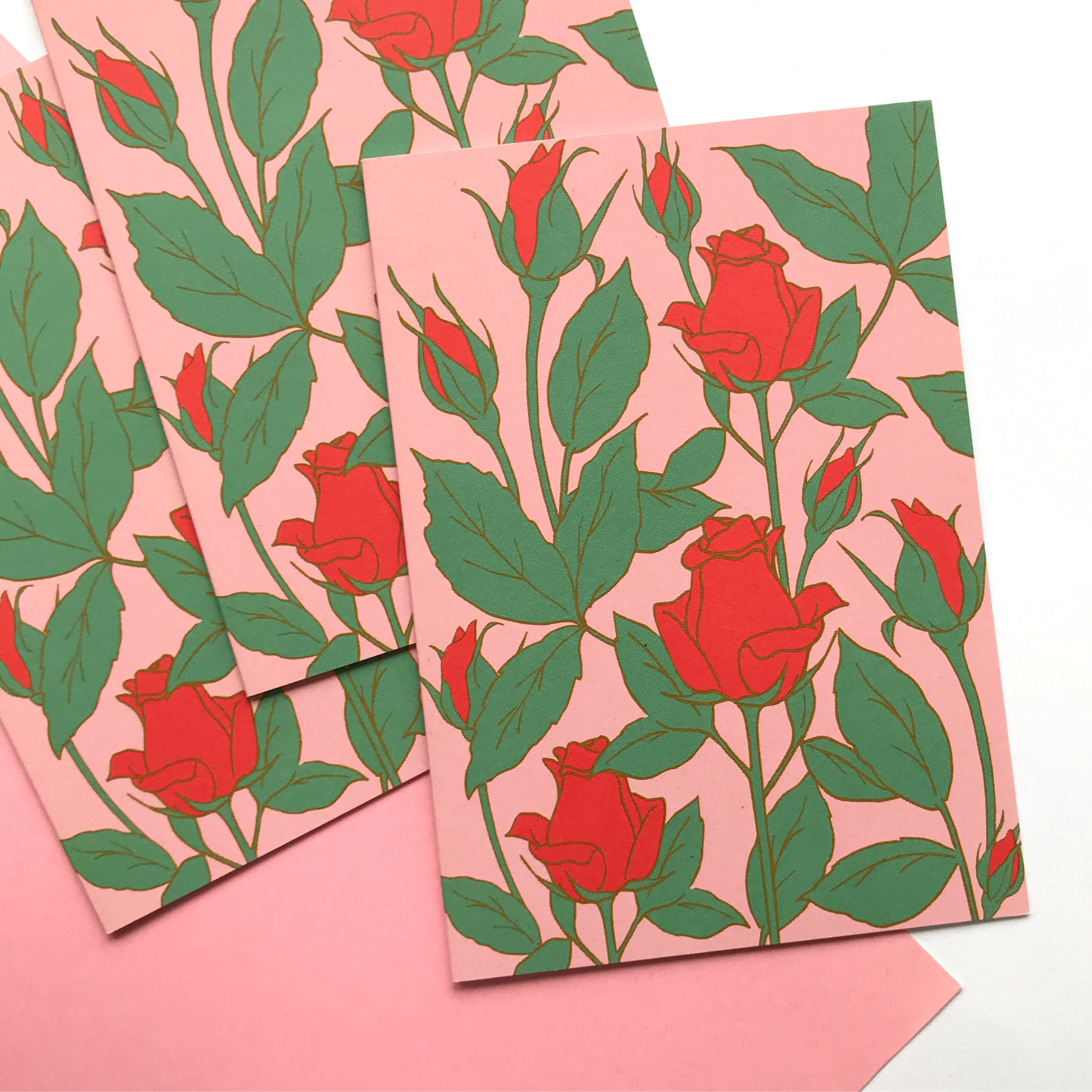 Red Roses Card Floral Greeting Cards Botanical Cards - Etsy
