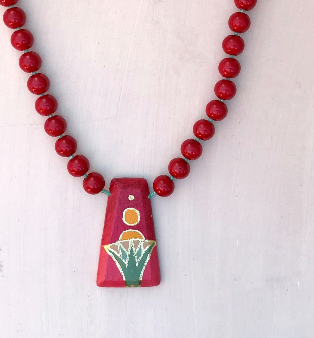 Lotus Egyptian Wearable Art Pendant and Beaded Handmade Necklace ...