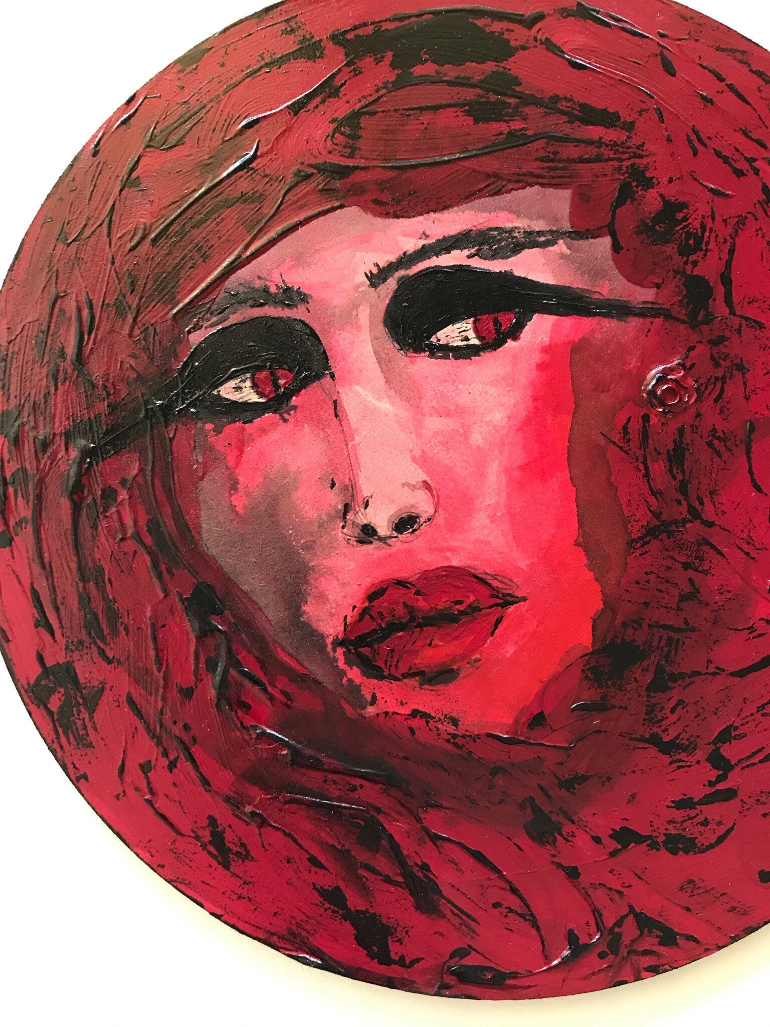 MALEVOLENT MOON wood round art panel moonface series hand painted ...
