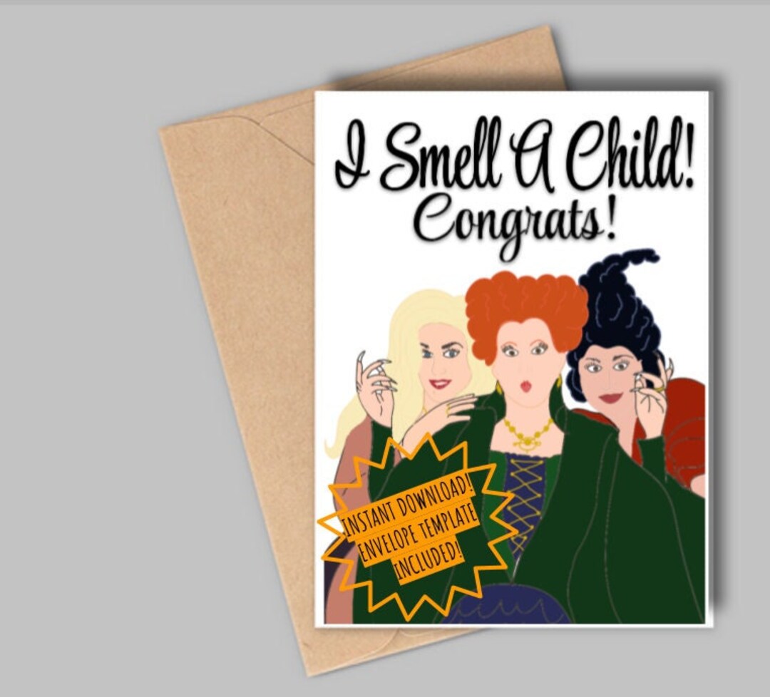 Hocus Pocus Baby Shower Card, I Smell a Baby Card, Halloween Card ...