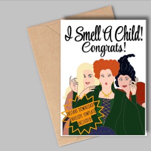 Hocus Pocus Baby Shower Card I Smell a Baby Card Halloween - Etsy