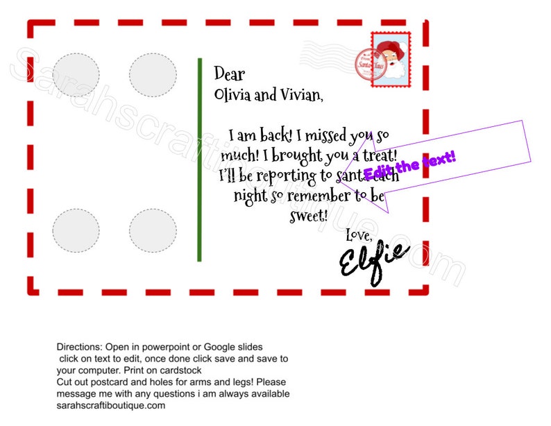 Elf Arrival Post Card- Instant Download-editable - Etsy