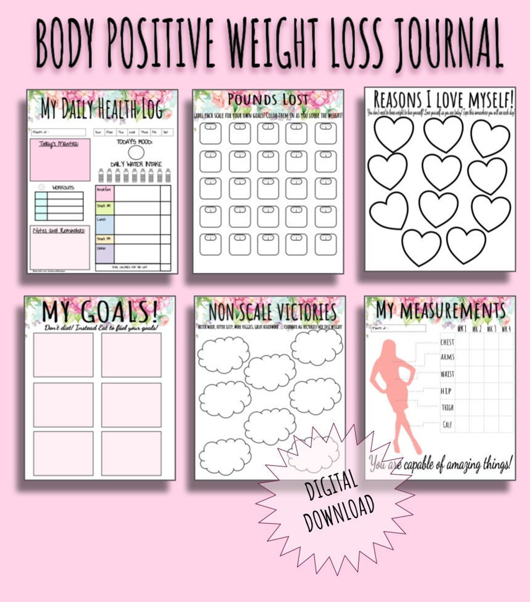 Body Positive Weight Loss Diary, Health Journal, Daily Food Tracker ...