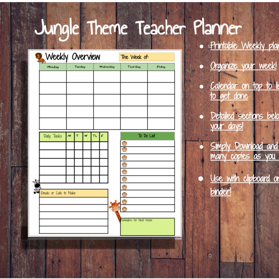 Weekly Teacher Planner -jungle Theme - Etsy