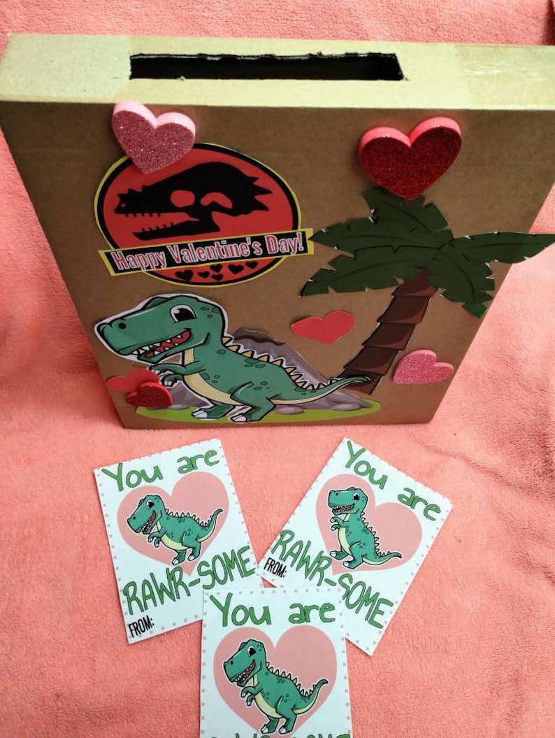 DINOSAUR T-REX Valentine Box Printable Decor Kit Boy Mailbox - Etsy