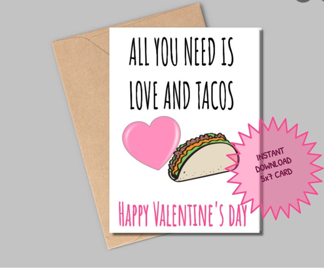 Taco Valentine's Card-taco Tuesday- Valentines Day-funny Valentine- All ...