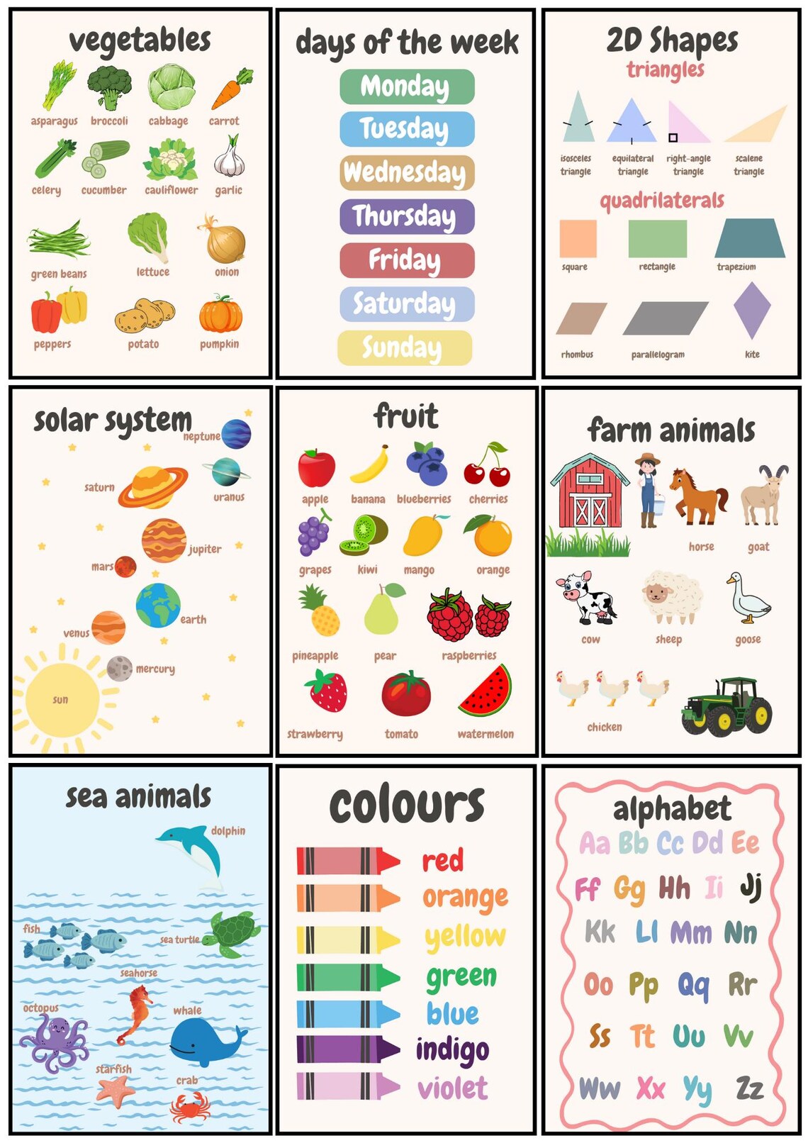 Playful Educational Posters for Toddlers/kids - Etsy