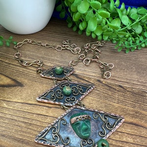 Vintage Copper and Green Stone Mexico Mayan Aztec Amulet Necklace - Etsy