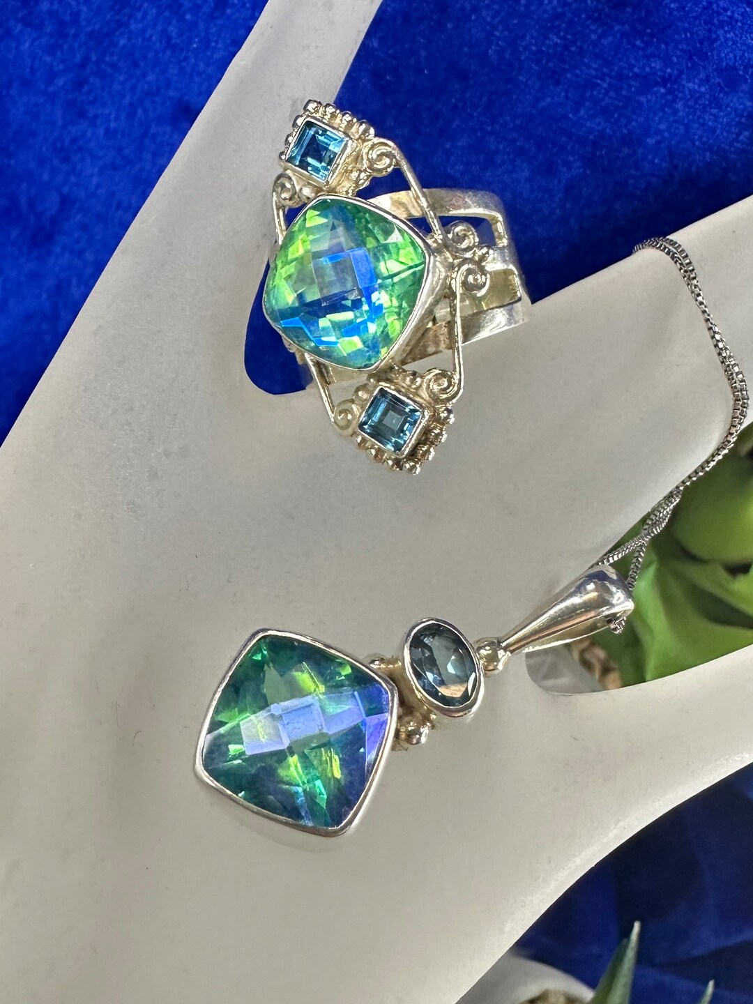 Sajen Caribbean Quartz and Blue Topaz Ring and Pendant. Each Sold ...