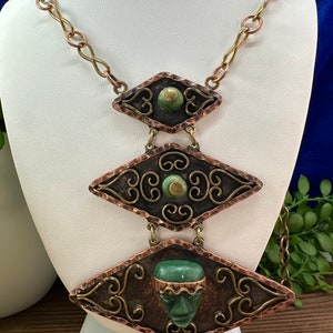 Vintage Copper and Green Stone Mexico Mayan Aztec Amulet Necklace - Etsy