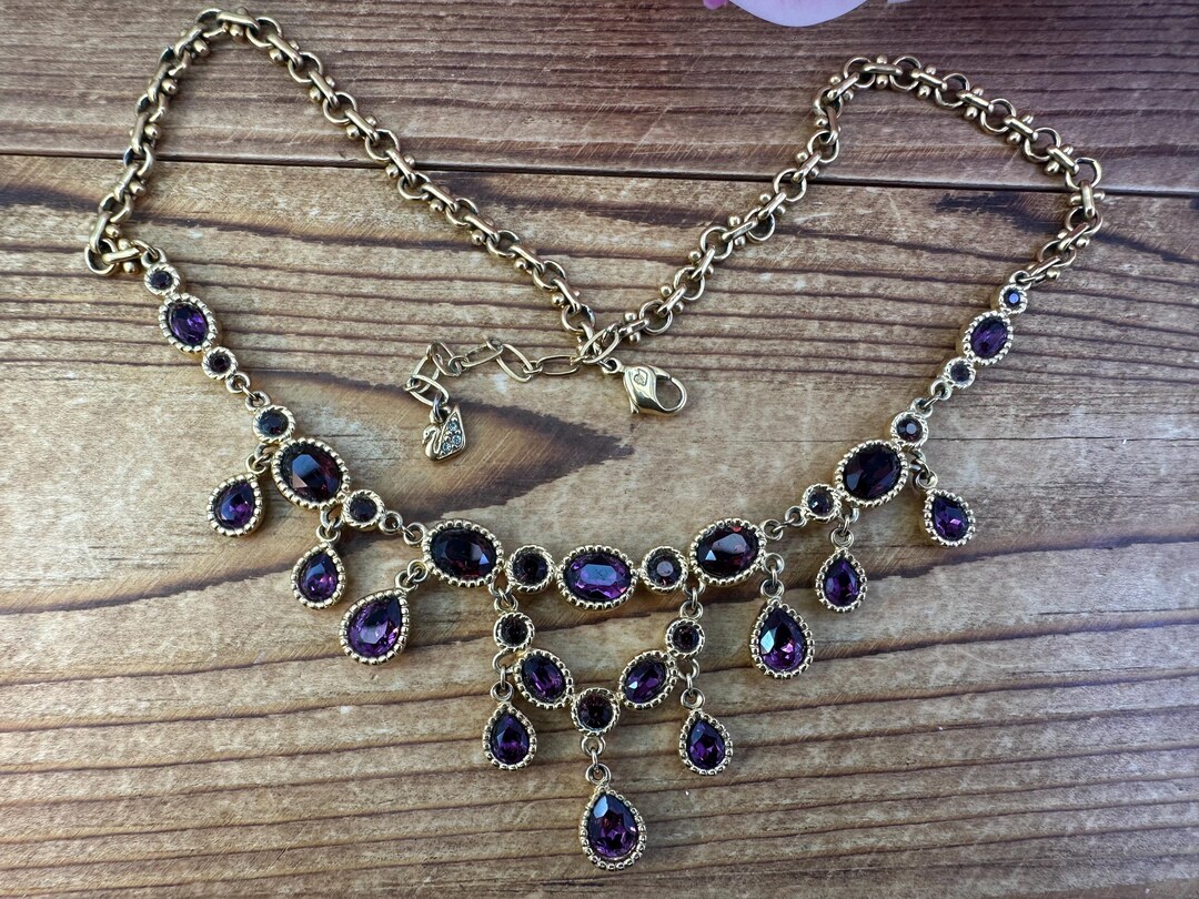 Vintage Swarovski Swan Tag Purple Crystal Necklace - Etsy