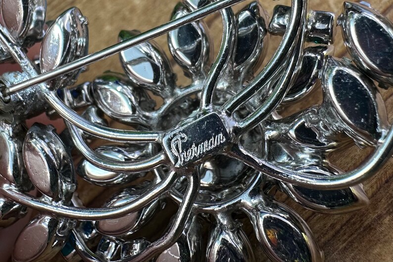 Signed Sherman Blue Tone Crystal Flower Themes Brooch - Etsy