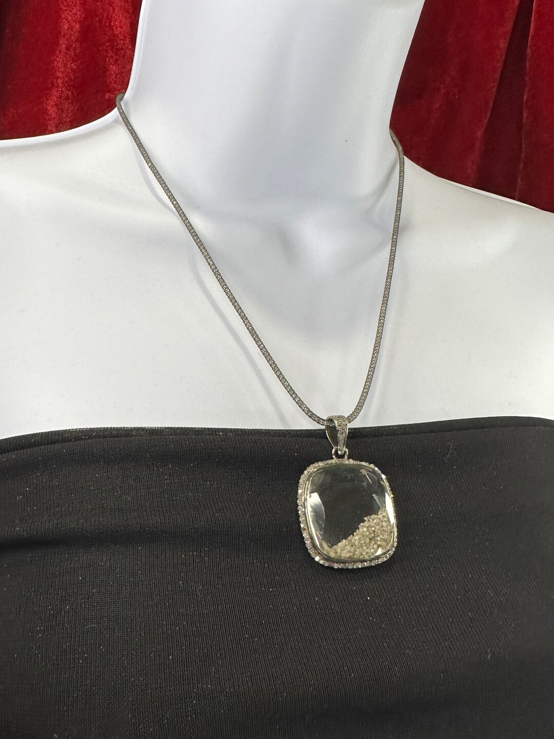 Vintage Silver and Diamond Shaker Pendant on Crystal Filled Mesh Chain ...