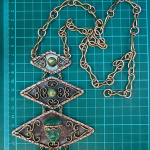 Vintage Copper and Green Stone Mexico Mayan Aztec Amulet Necklace - Etsy