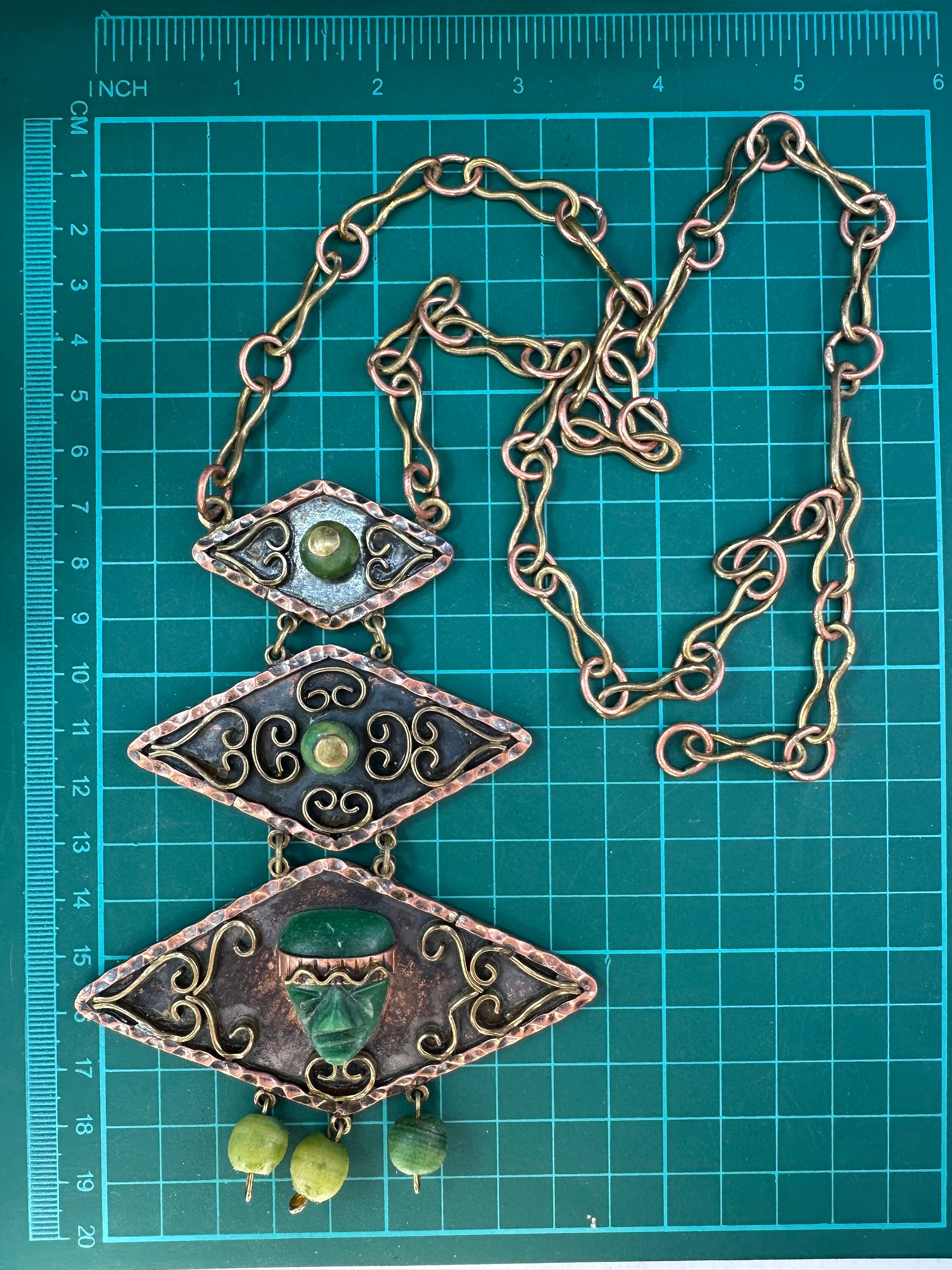 Vintage Copper and Green Stone Mexico Mayan Aztec Amulet Necklace - Etsy