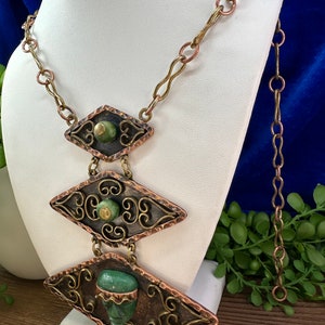 Vintage Copper and Green Stone Mexico Mayan Aztec Amulet Necklace - Etsy