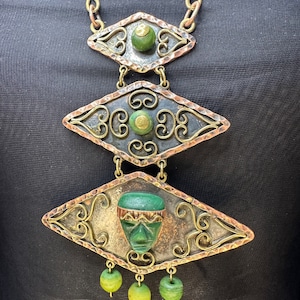 Vintage Copper and Green Stone Mexico Mayan Aztec Amulet Necklace - Etsy