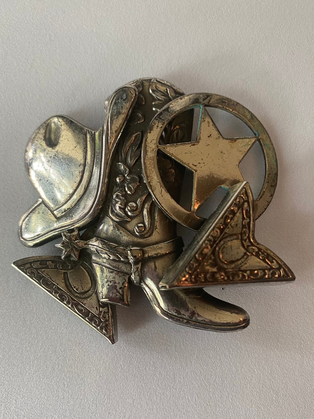 Vintage Western Cowboy Brooch - Etsy