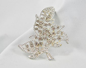 Vintage Dewees Leaf and Crystal Brooch - Etsy