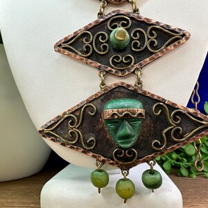 Vintage Copper and Green Stone Mexico Mayan Aztec Amulet Necklace - Etsy
