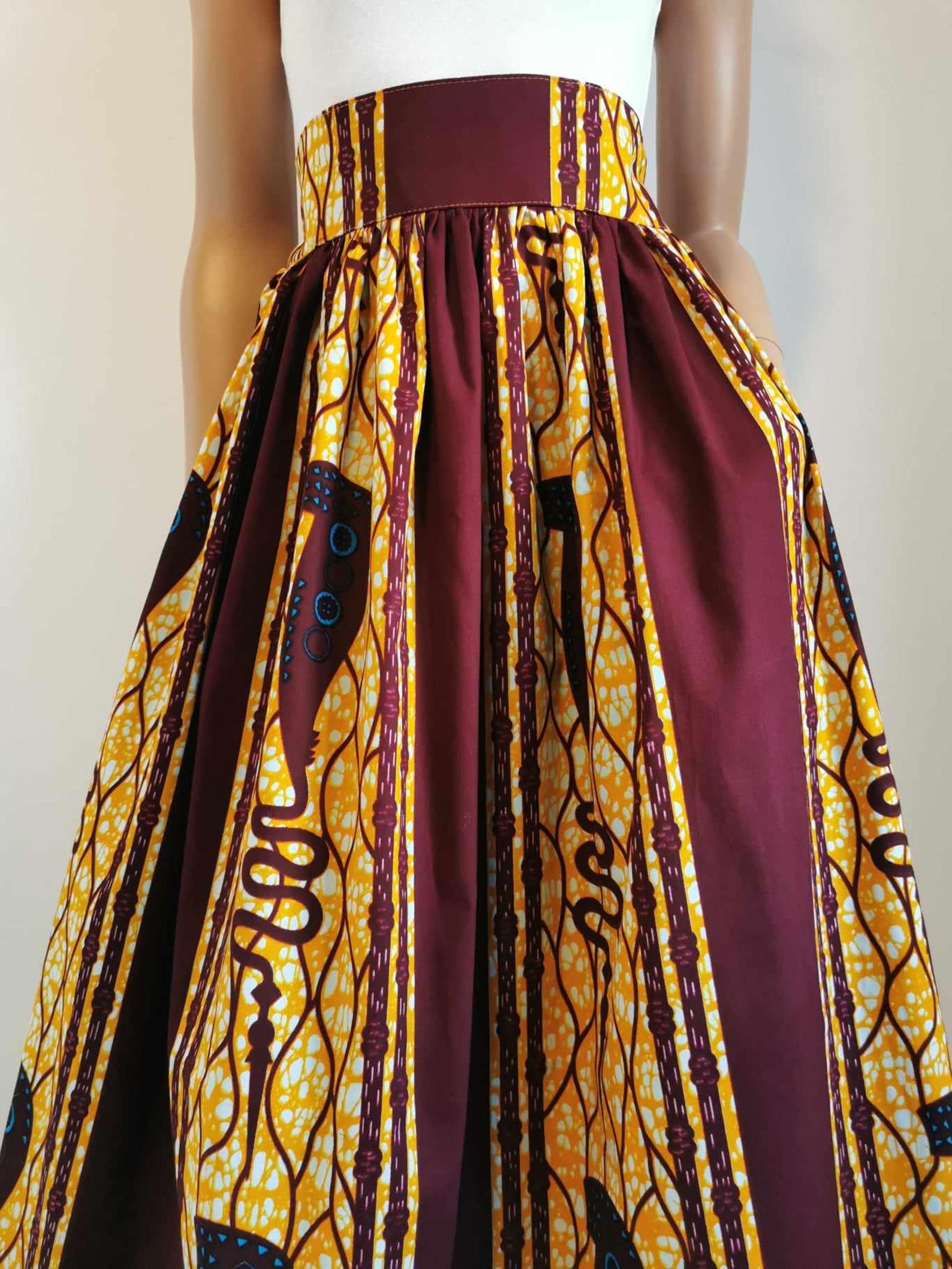 KINSLEY African Printed Mid-calf Skirt 100% Wax Cotton Handmade UK - Etsy