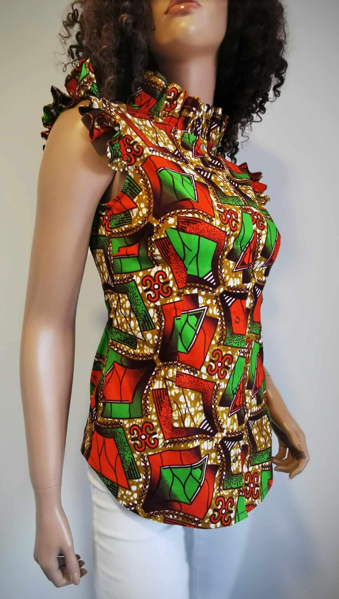 SUSAN African Print Woman Front Snap Button Shirt/blouse 100% Wax ...