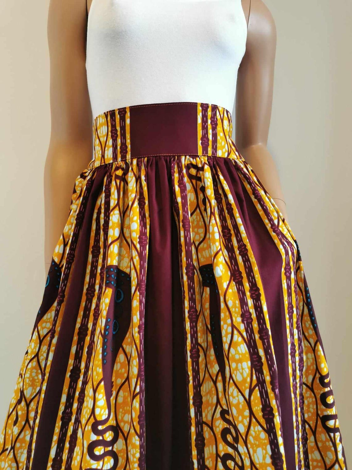 KINSLEY African Printed Mid-calf Skirt 100% Wax Cotton Handmade UK - Etsy