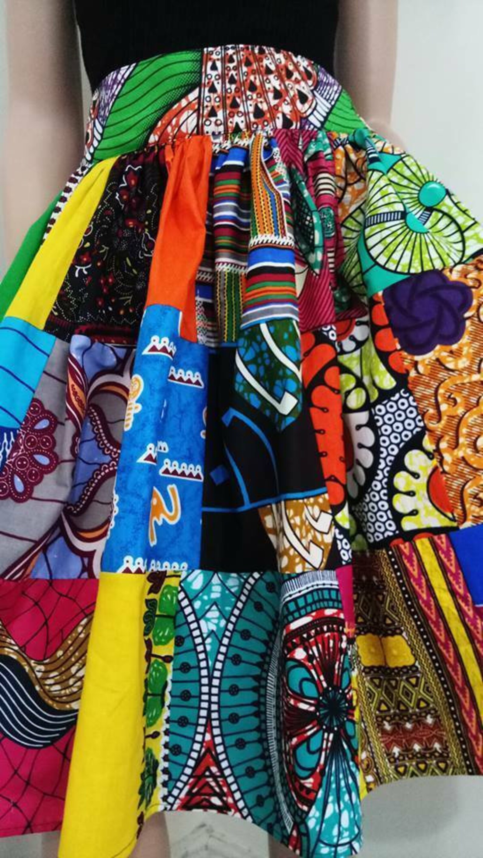 PATCHWORK African Printed Fabric Midi Skirt 100% Wax Cotton | Etsy UK