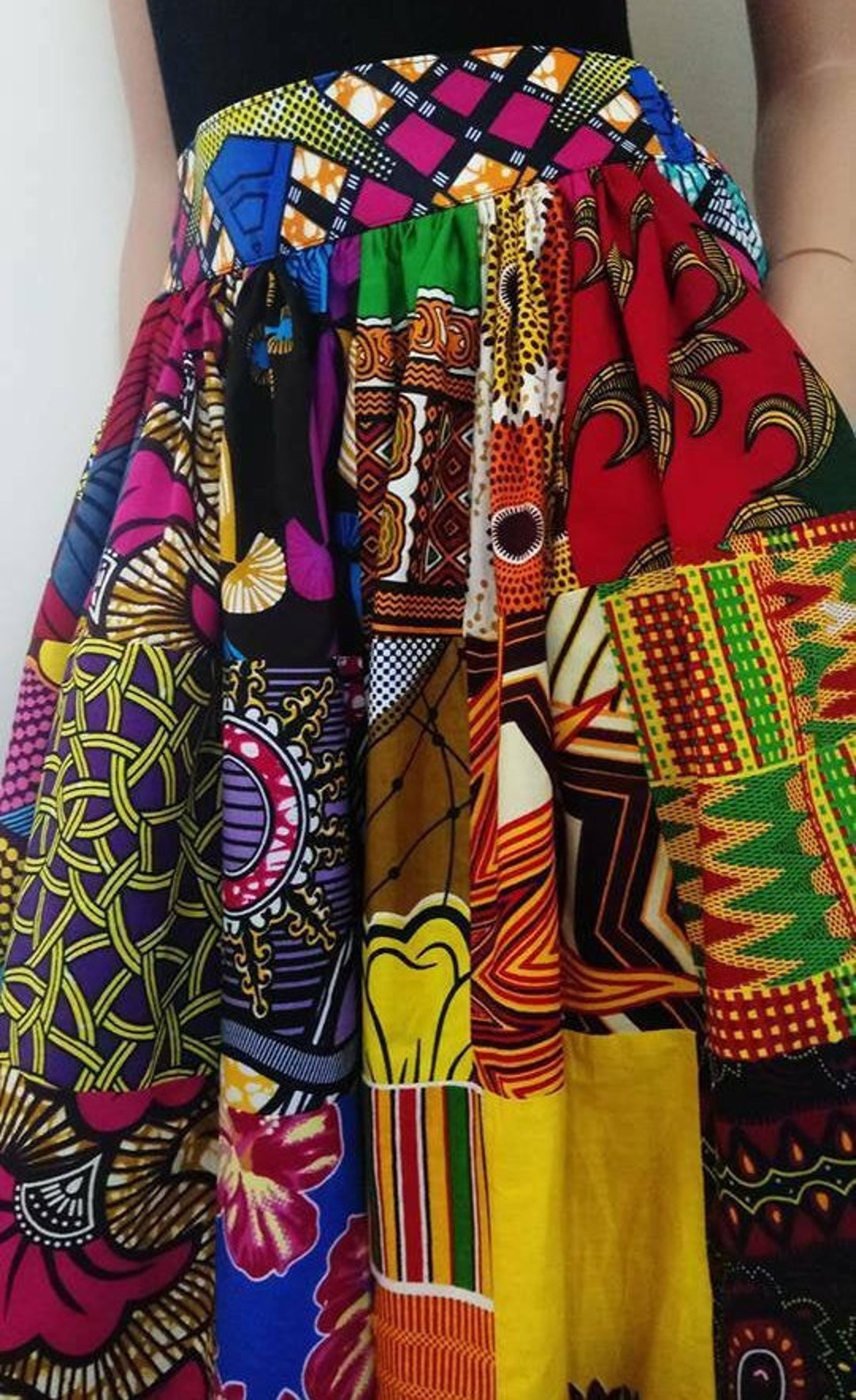 Patchwork African Printed Fabric Maxi/full Length Skirt 100% Wax Cotton ...