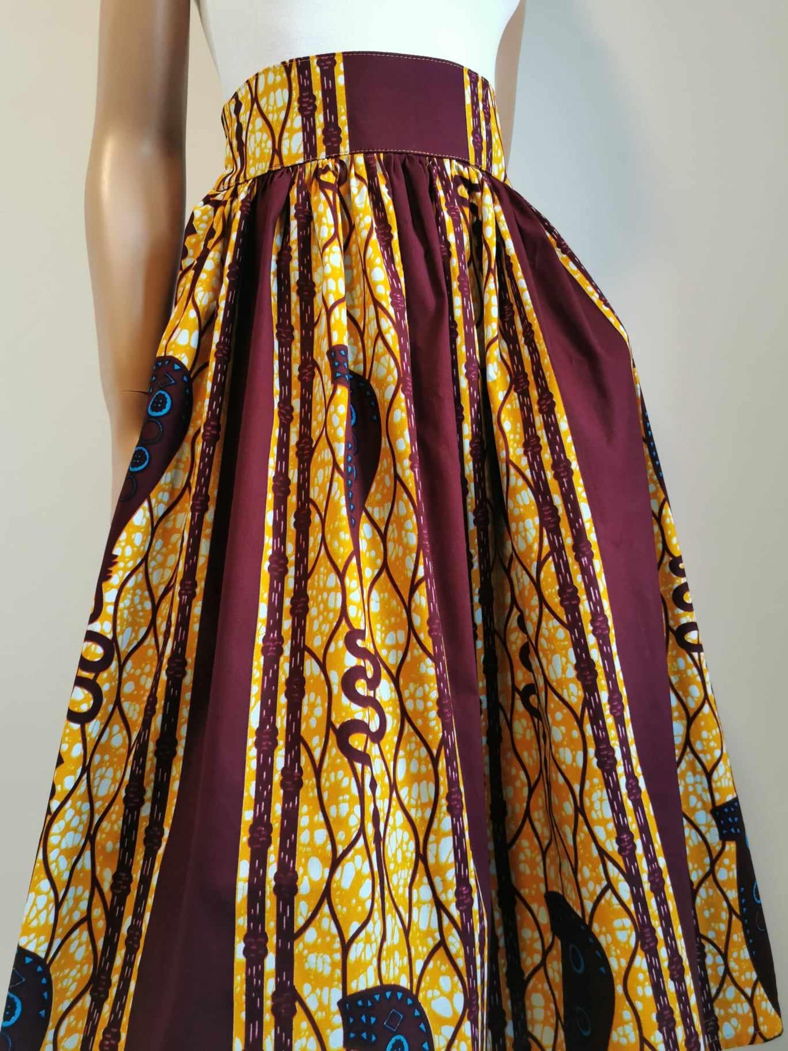 KINSLEY African Printed Mid-calf Skirt 100% Wax Cotton Handmade UK - Etsy