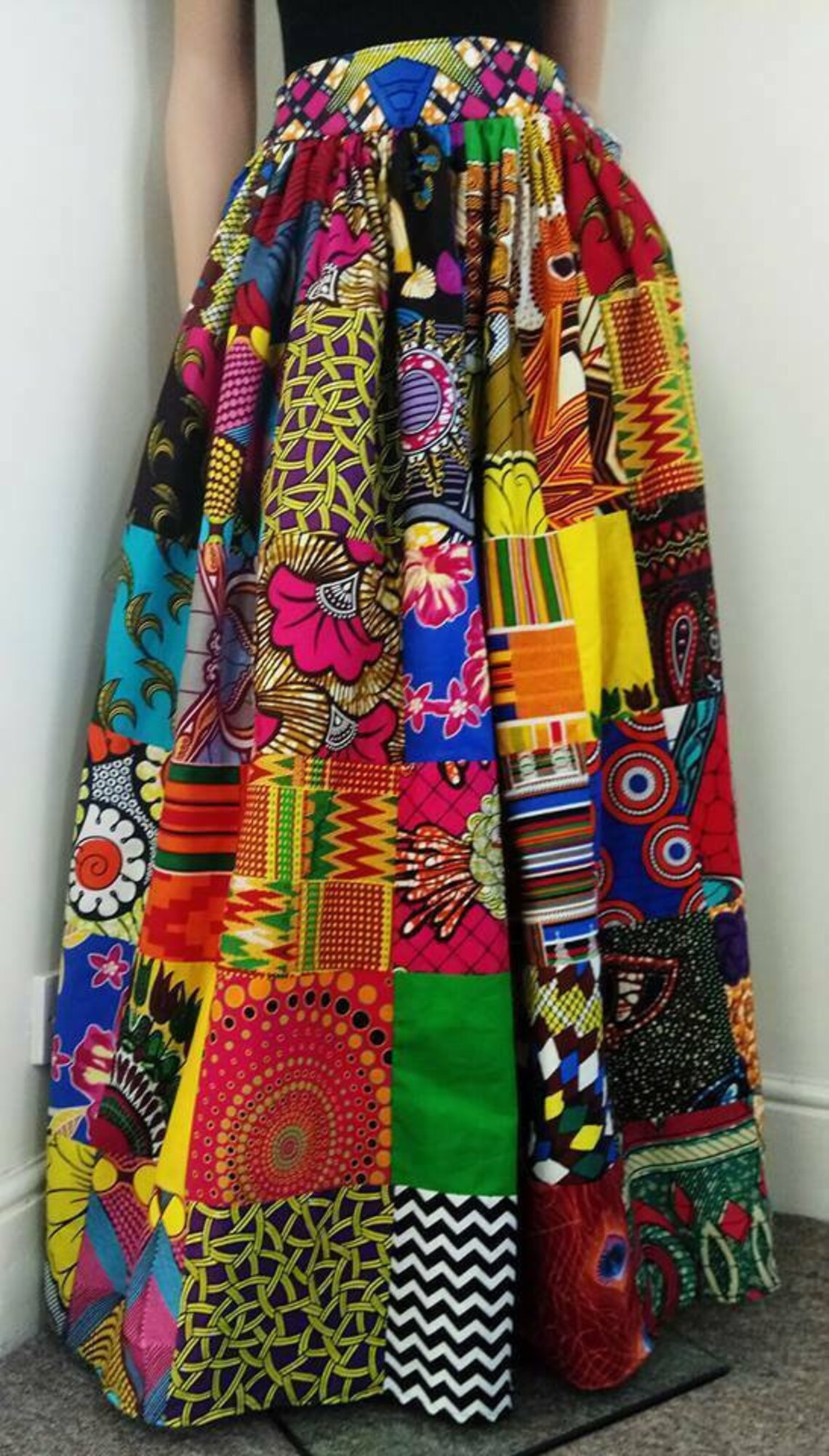Patchwork African Printed Fabric Maxi/full Length Skirt 100% Wax Cotton ...
