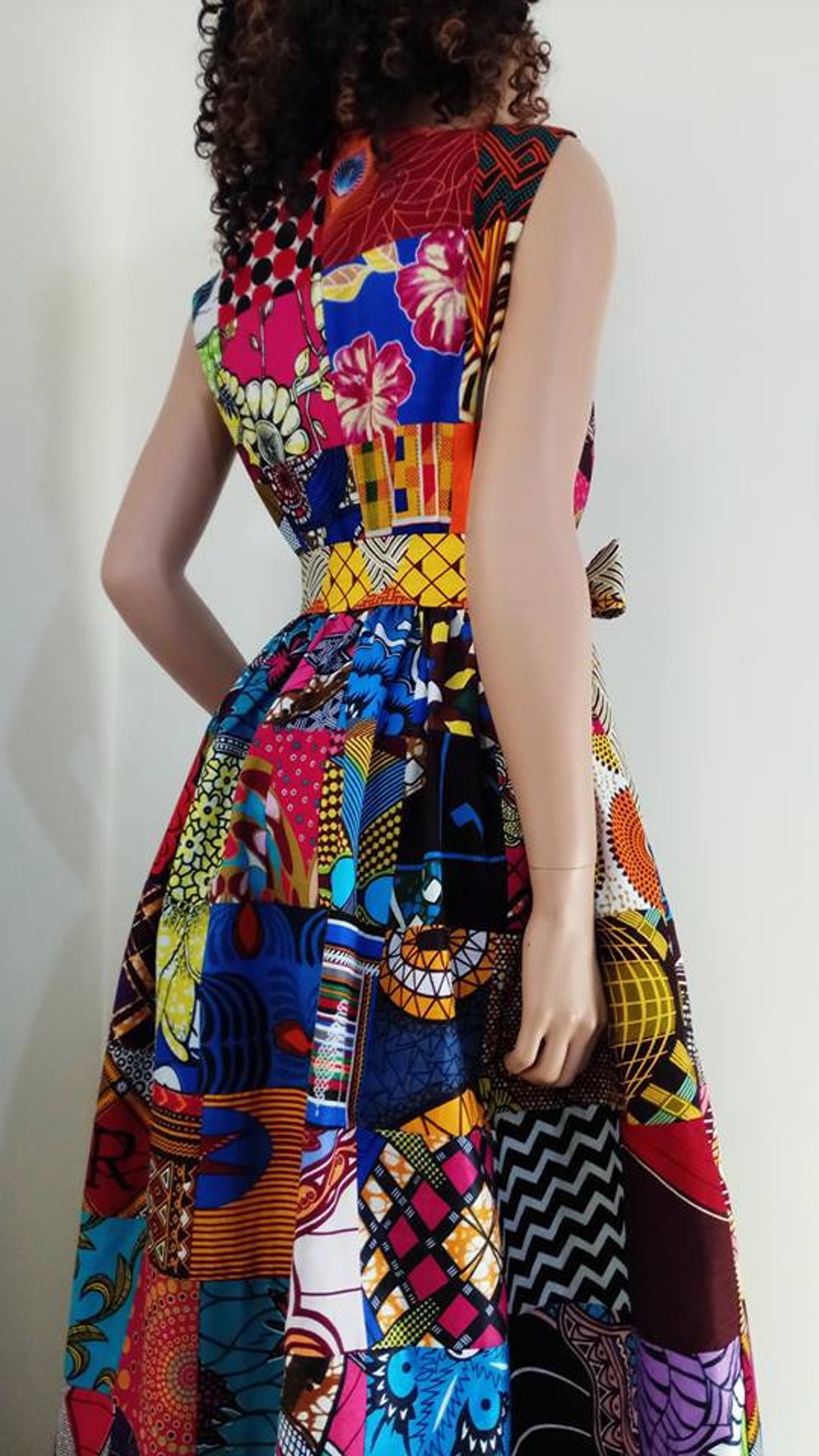 PATCHWORK African Printed Fabric Sleeveless Maxi/full Length Dress 100% ...