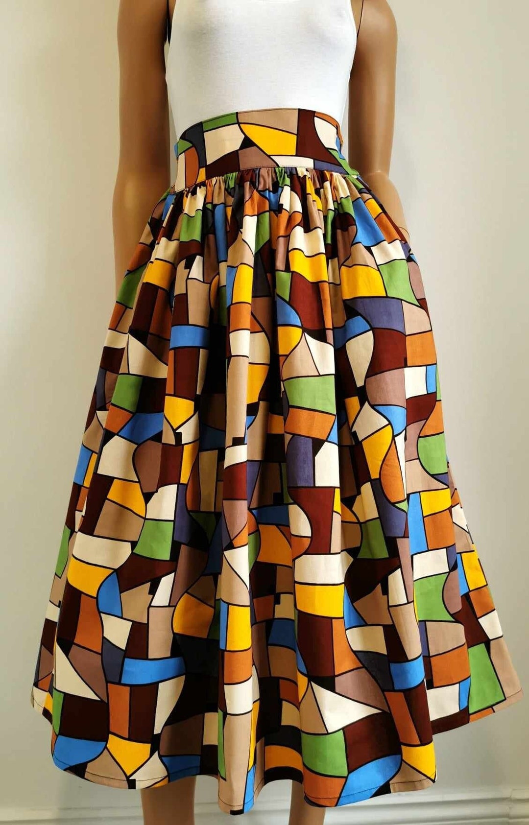 NEVAEH African Printed Mid-calf Skirt 100% Wax Cotton Handmade UK - Etsy
