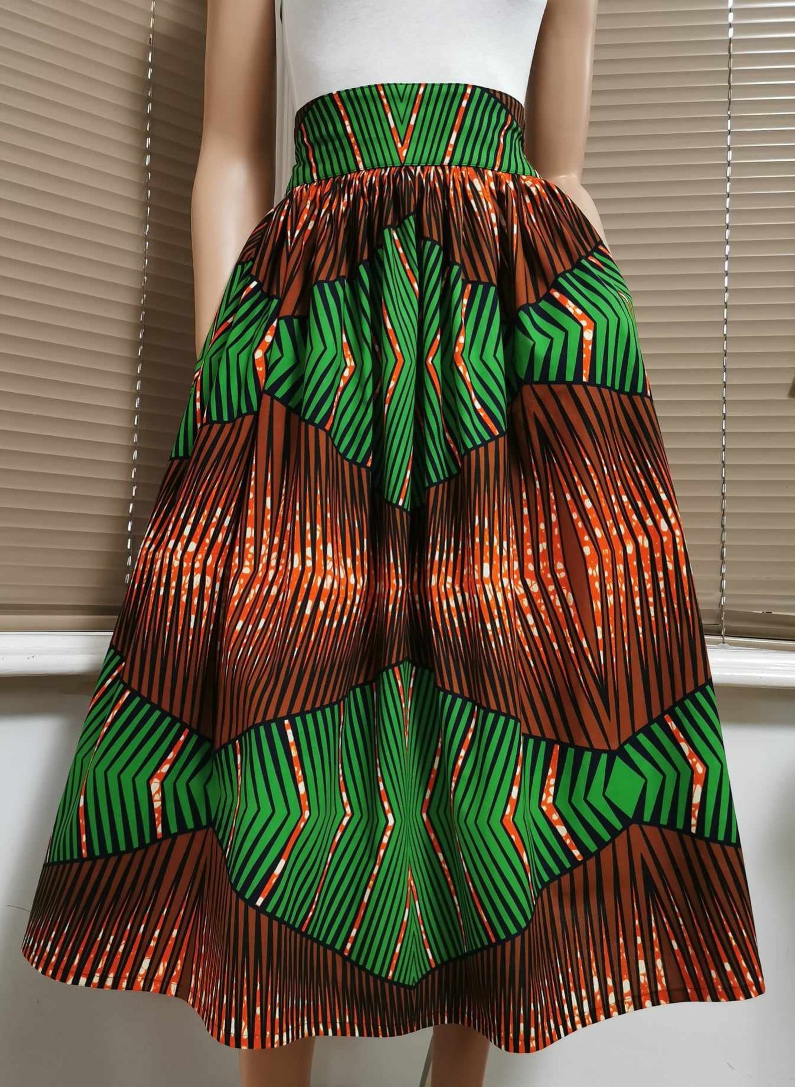 VIVIAN African Printed Mid-calf Skirt 100% Wax Cotton Handmade UK - Etsy