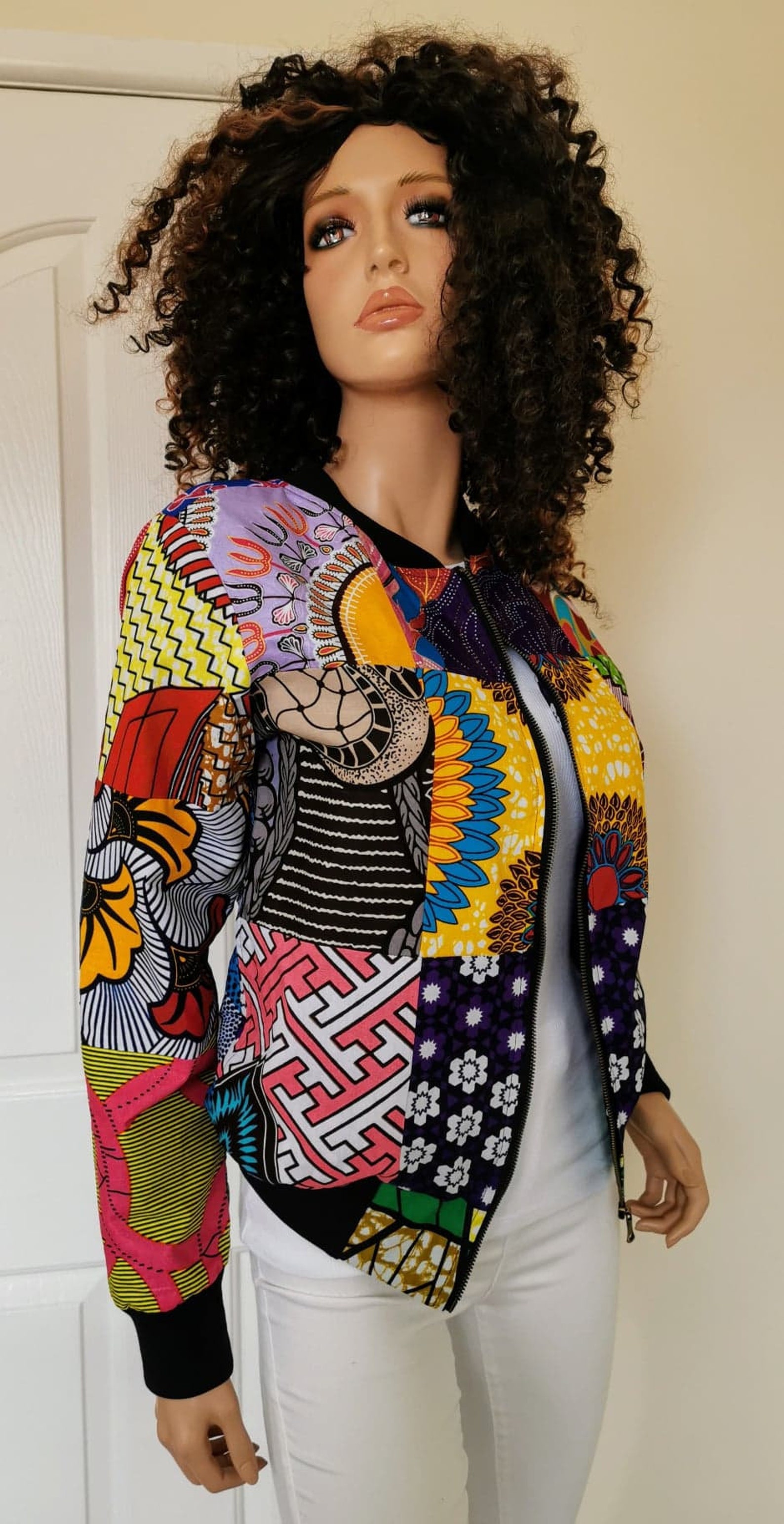 SPRING PATCHWORK African Print Woman Classic Bomber Jacket Handmade UK ...