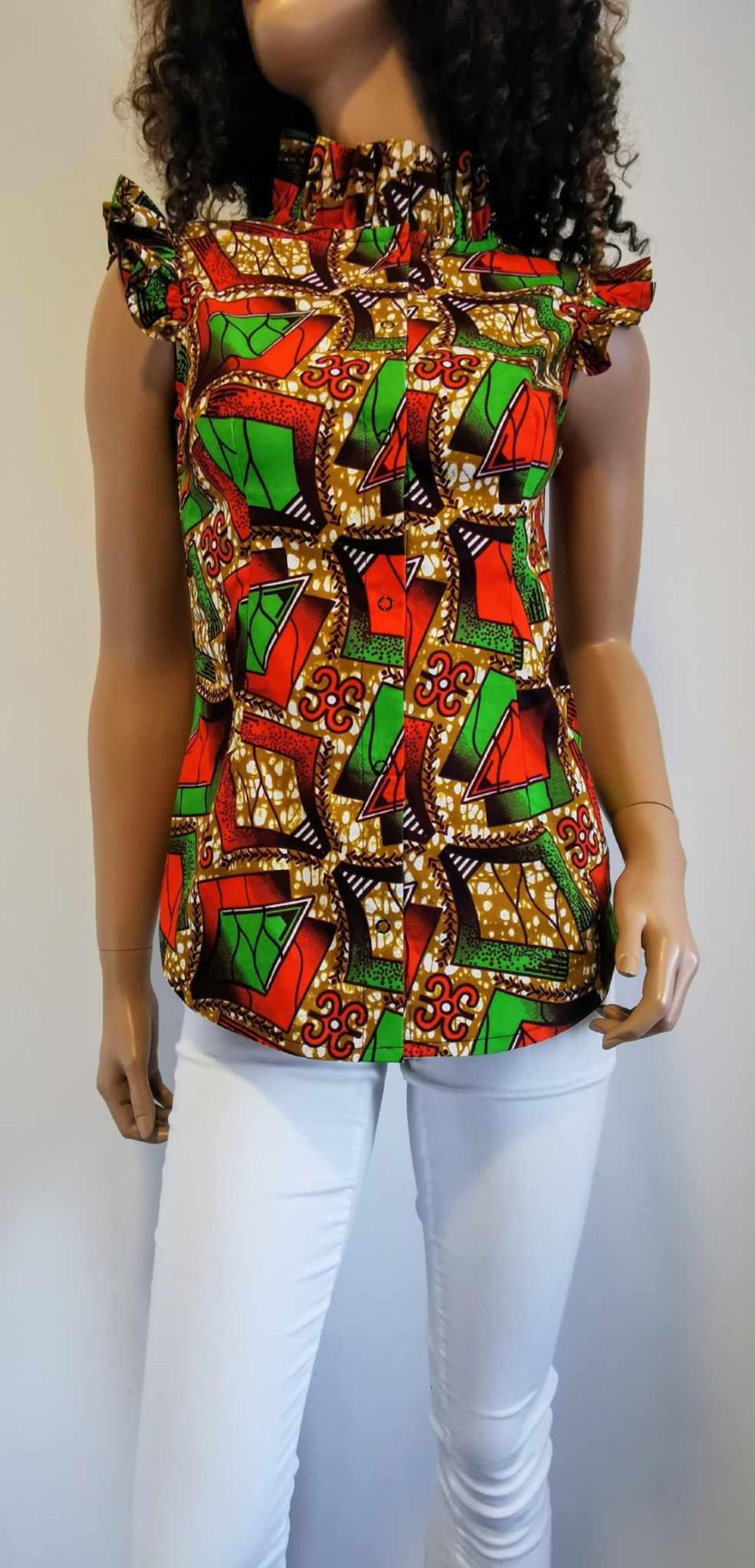 SUSAN African Print Woman Front Snap Button Shirt/blouse 100% Wax ...