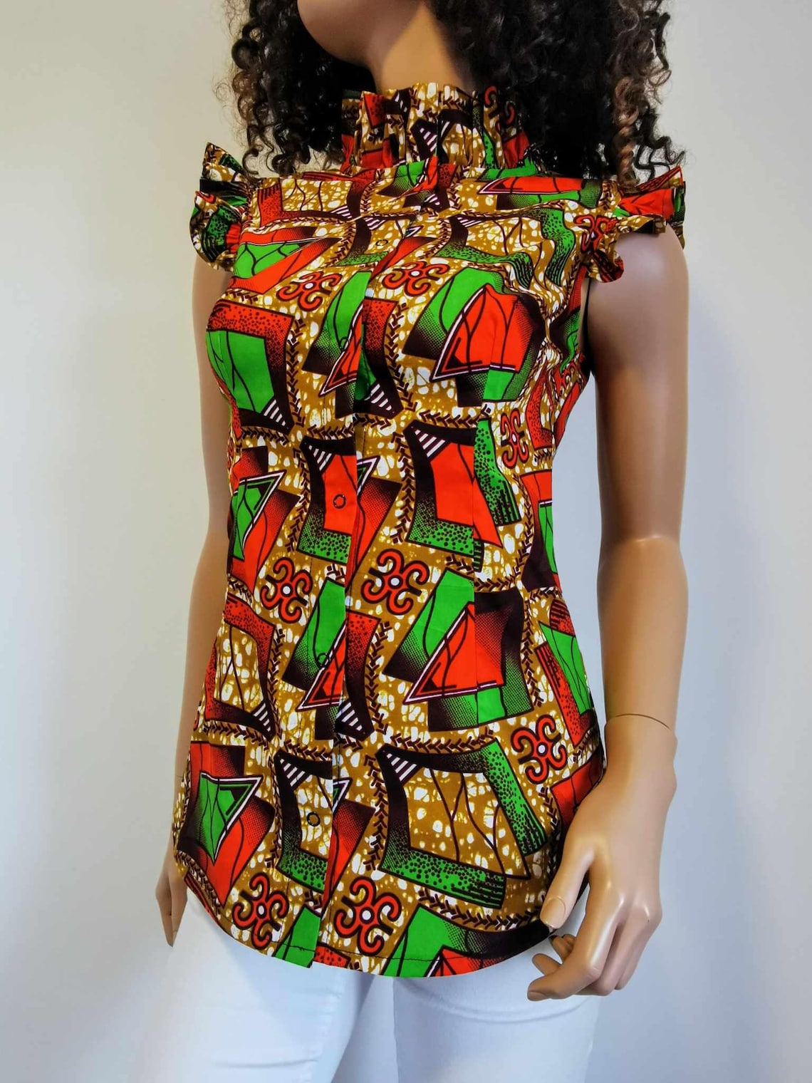 SUSAN African Print Woman Front Snap Button Shirt/blouse 100% Wax ...