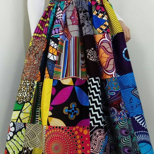 PATCHWORK African Printed Fabric Midi Skirt 100% Wax Cotton - Etsy