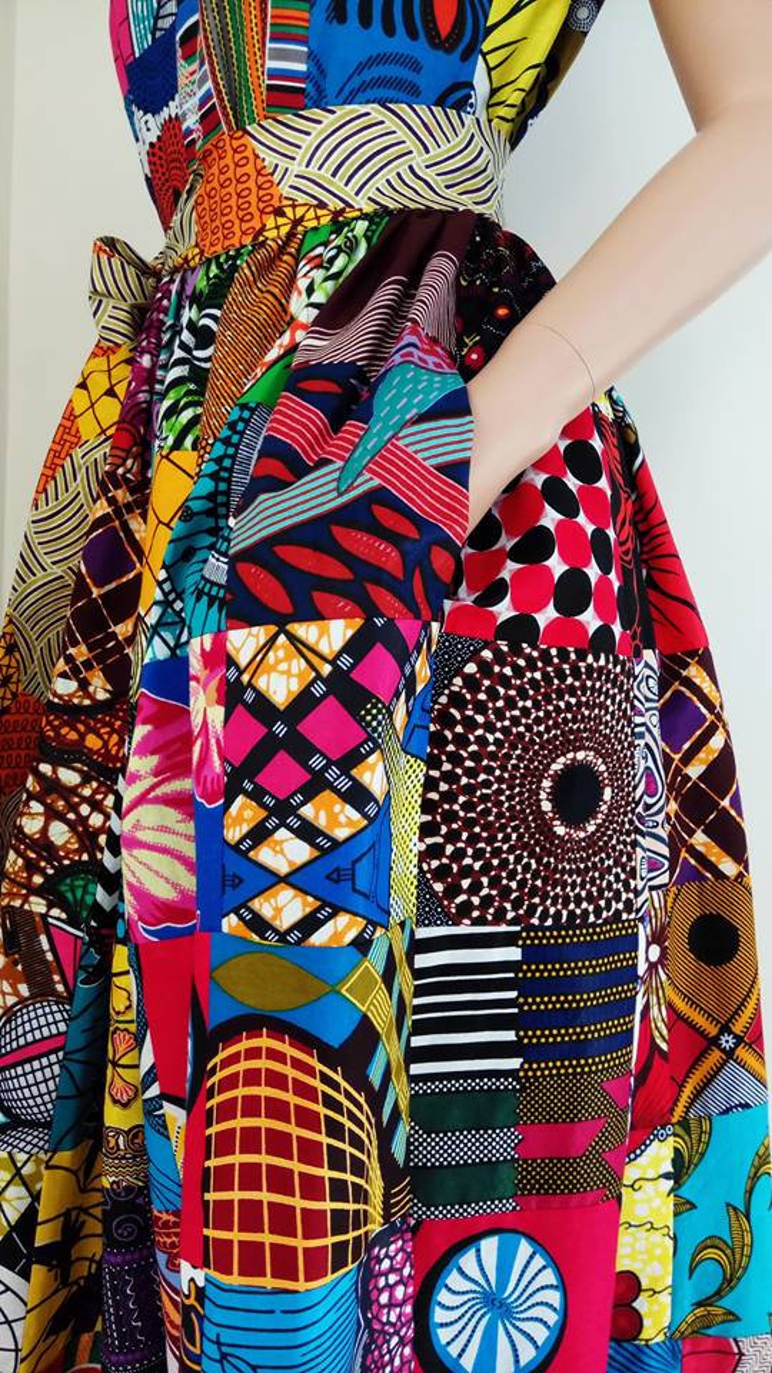 PATCHWORK African Printed Fabric Sleeveless Maxi/full Length Dress 100% ...