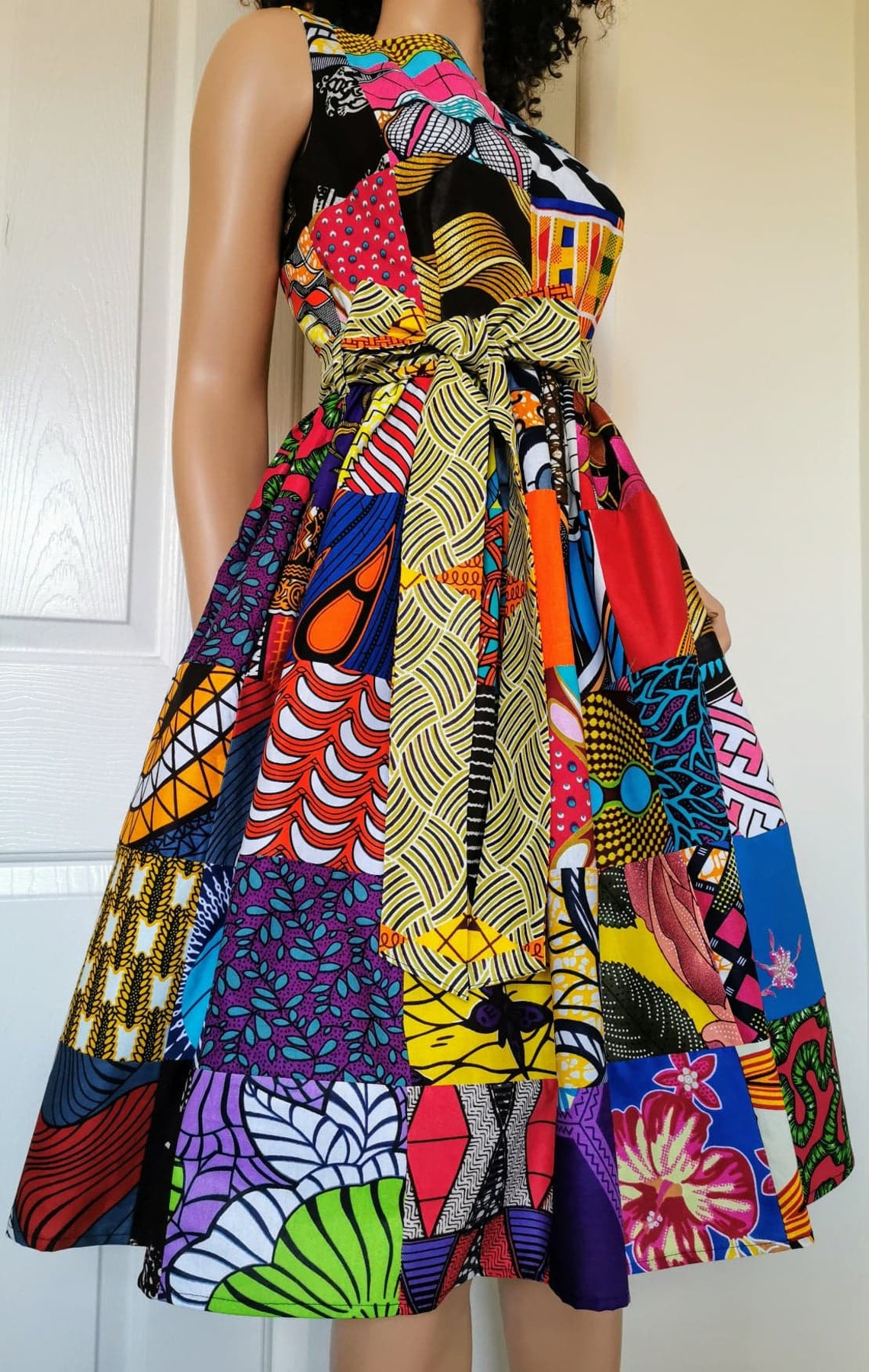 PATCHWORK African Printed Fabric Sleeveless Midi Dress 100% - Etsy UK