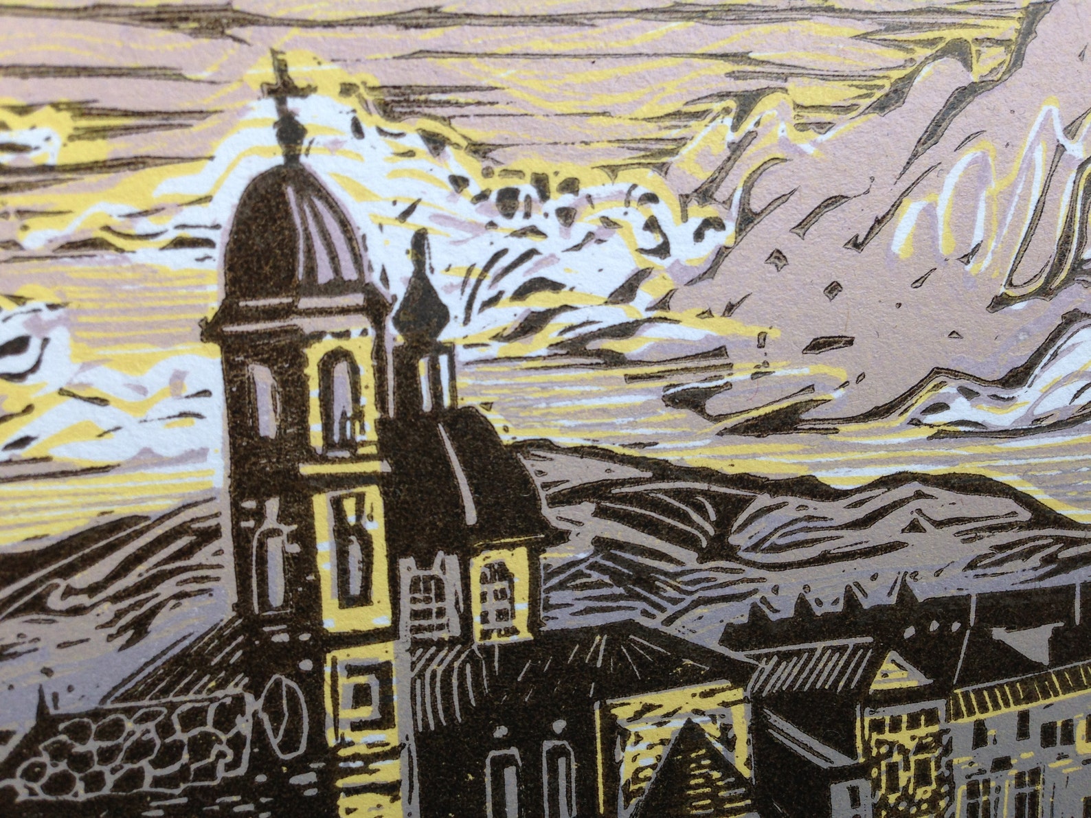 Linoprint cityscape Urbino Italy wall art Urban landscape Wall | Etsy