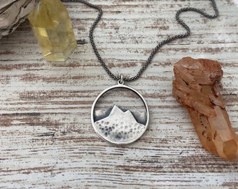 The Mountain Necklace. Sunset. Outdoor Jewelry. Silver and 14k | Etsy