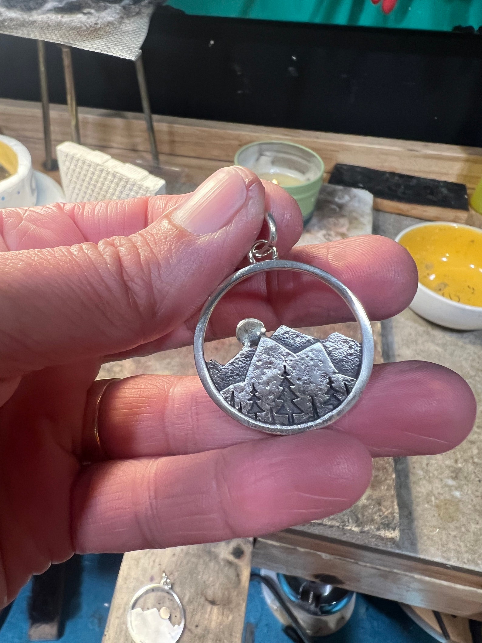 The Mountain Necklace. Sunset. Outdoor Jewelry. Silver and 14k Yellow ...